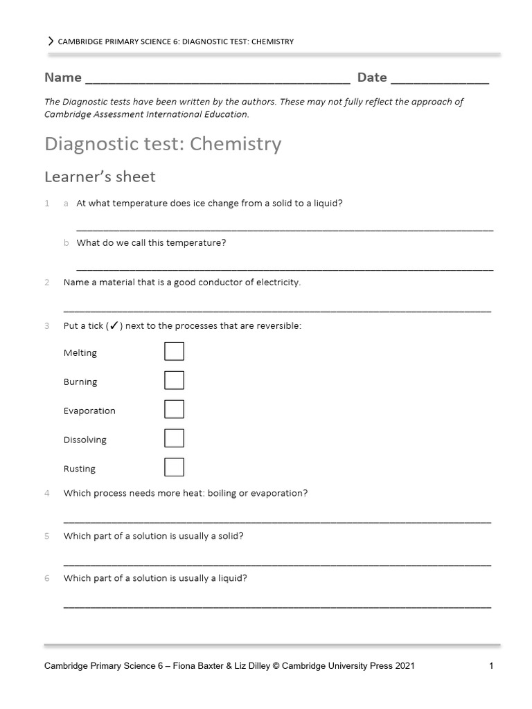 P - Science 6 - Diagnostic - Chemistry | PDF | Water | Chemical Substances