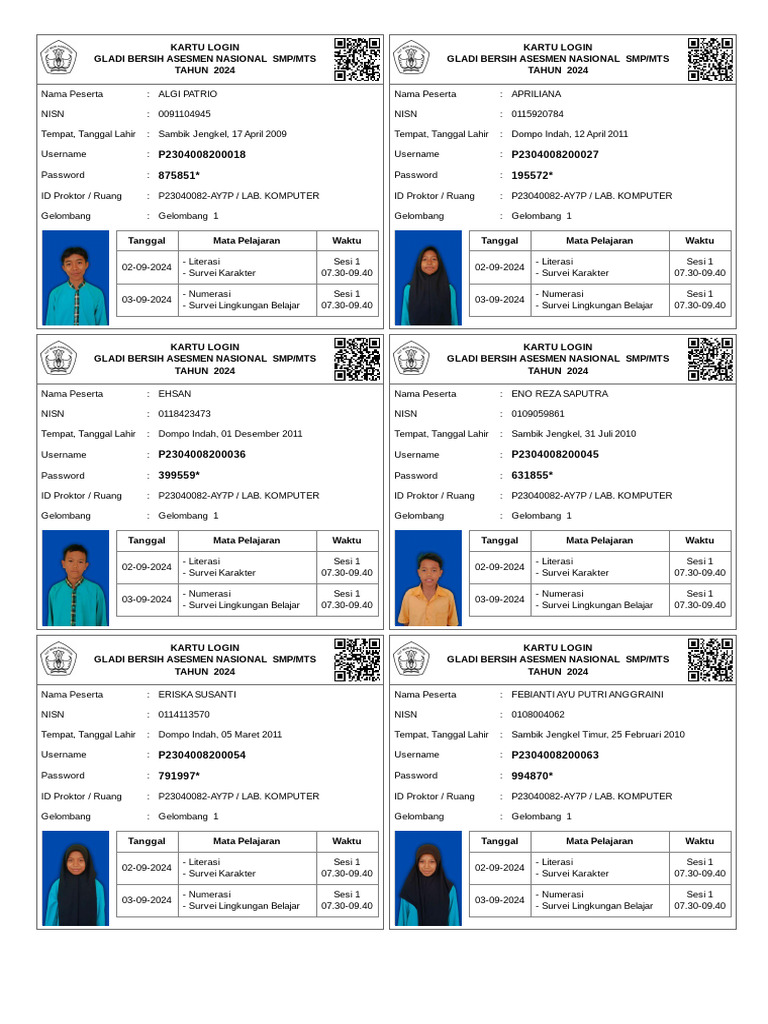Kartu Login Gladi AI AN SMP/MTS 2024 | PDF
