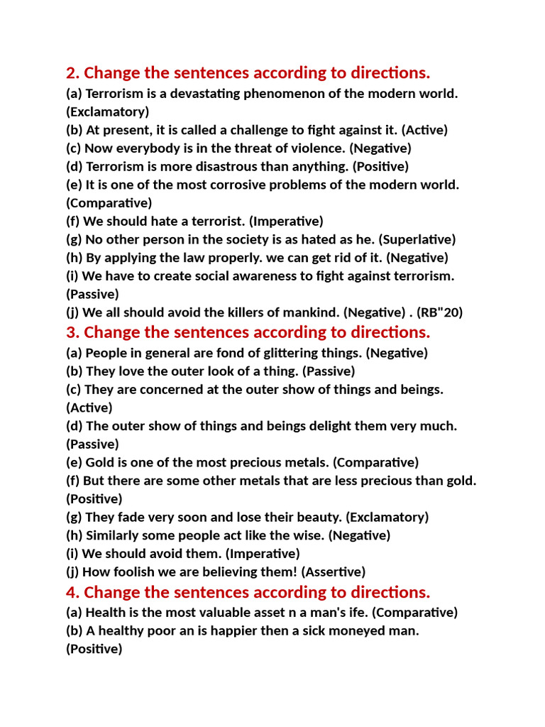 Changing Sentence Board Question | PDF | Science & Mathematics