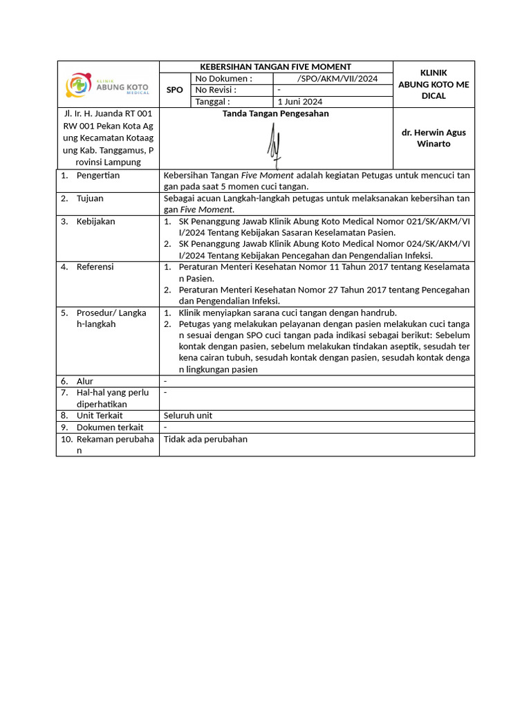 SPO KEBERSIHAN TANGAN FIVE MOMENT New | PDF
