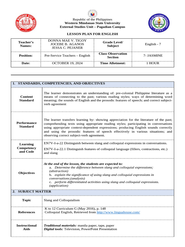 LESSON-PLAN-FOR-SLANG | PDF | Slang | Curriculum