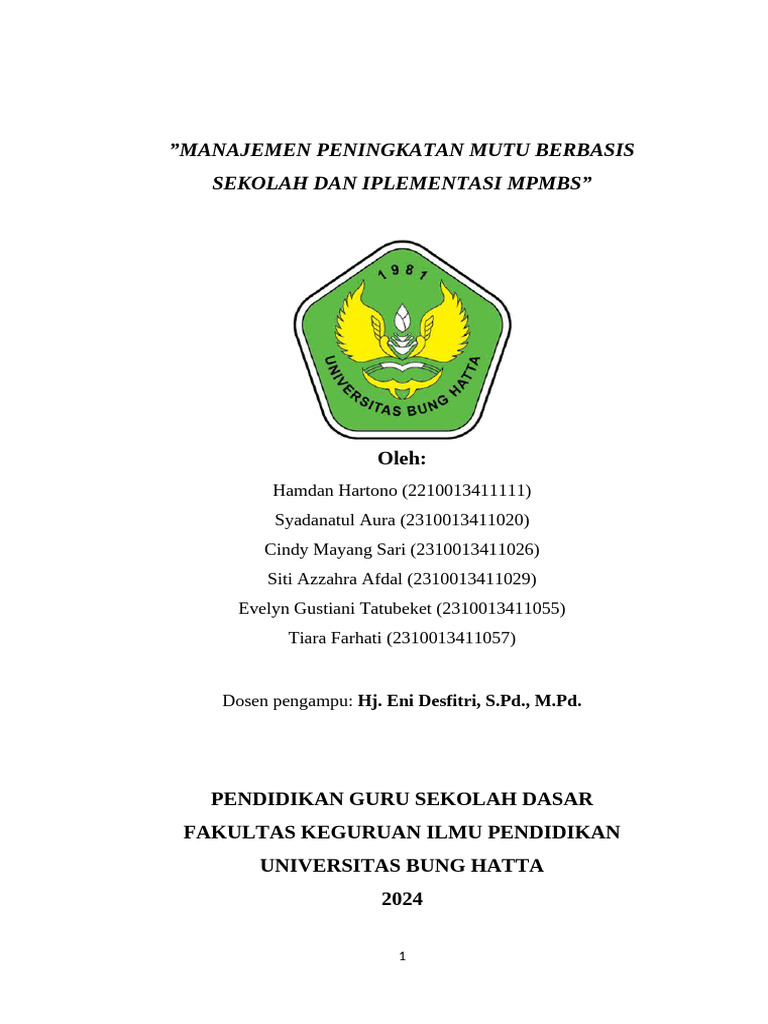 Makala Kelompok 5 Peningkatan Mutu Berbasis Sekolah Dan Implementasi MPMBS | PDF