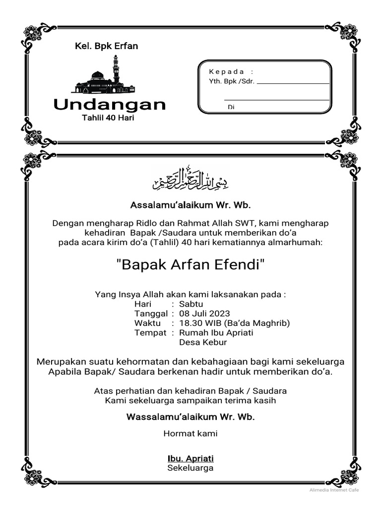Undangan Tahlilan 40 Hari | PDF