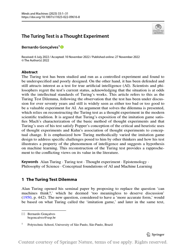 The Turing Test Is A Thought Experiment | PDF | Artificial Intelligence ...