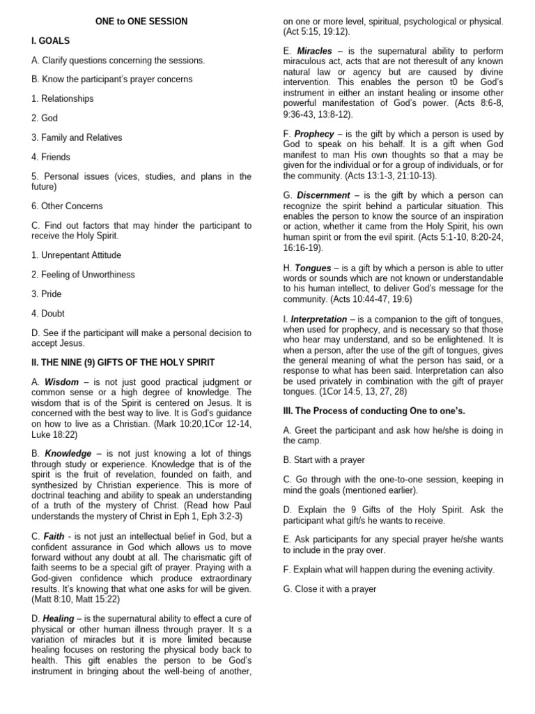 ONE To ONE SESSION | PDF | Spiritual Gift | Jesus