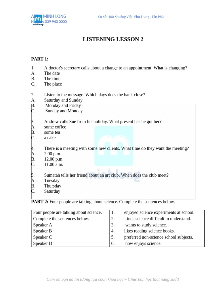 Listening Lesson 2: APTIS Practice | PDF | Language Arts & Discipline ...