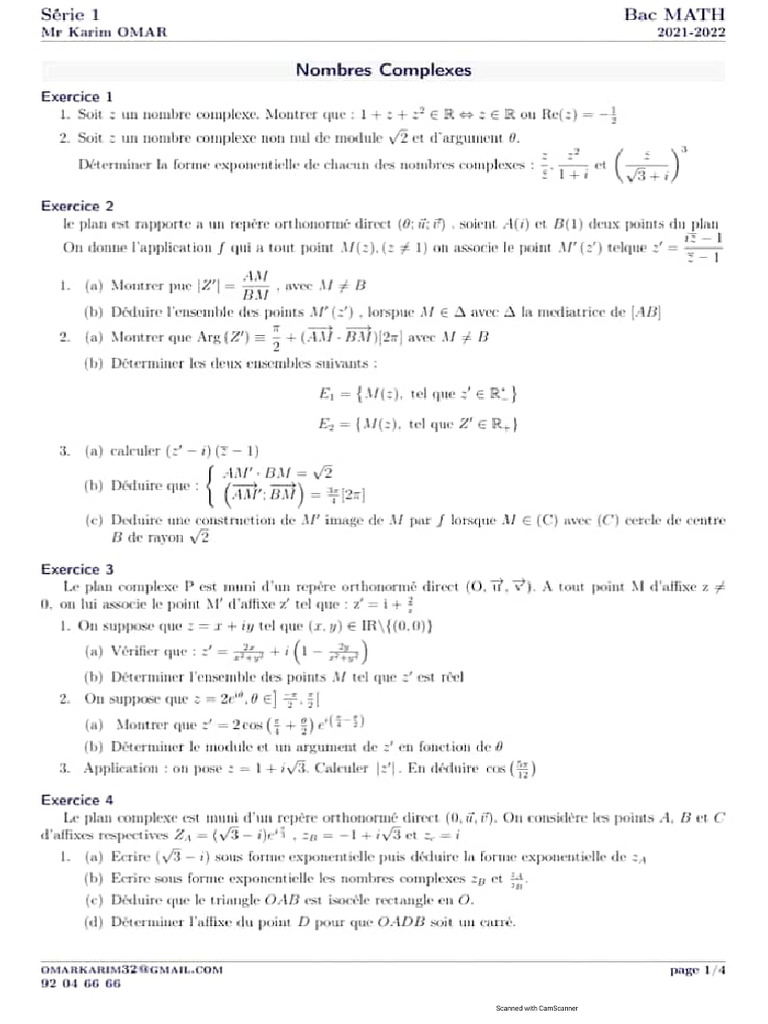 Exo Nombre Complexes Terminal SV - SG | PDF