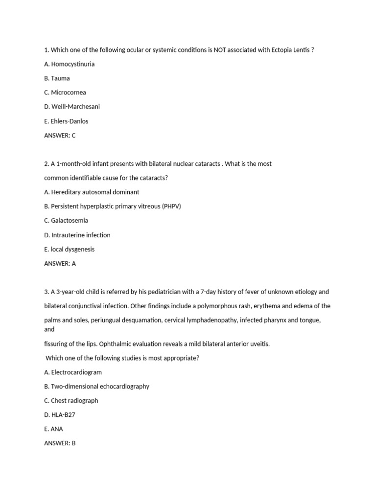 Clinical Mcq | PDF | Cataract | Glaucoma