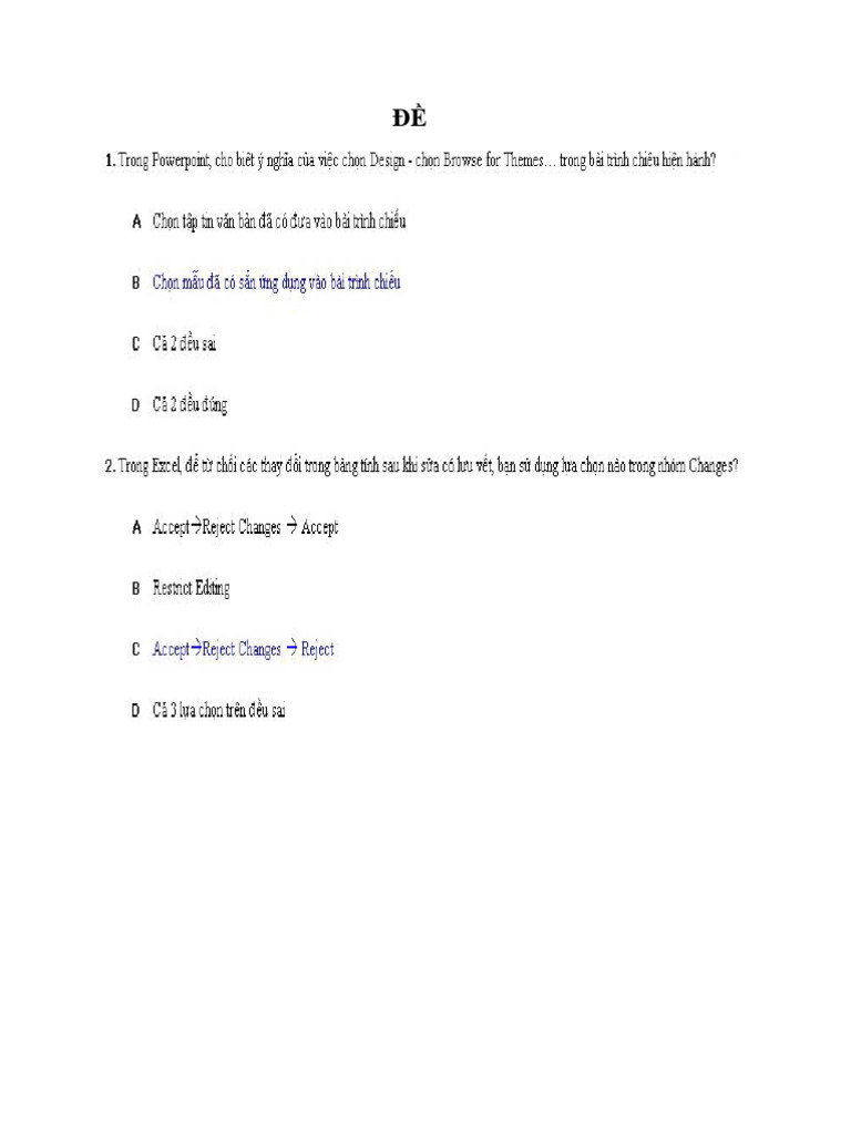 Trac Nghiem UD CNTT Nang Cao - de Tham Khao 7 | PDF