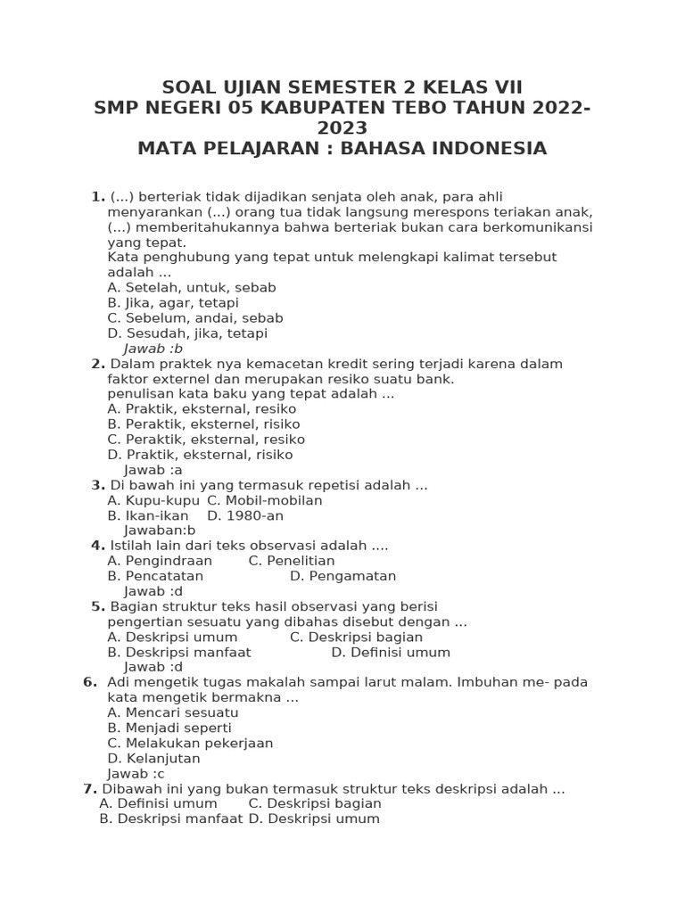 Soal Ujian Semester 2 Kelas Vii | PDF | Sains & Matematika