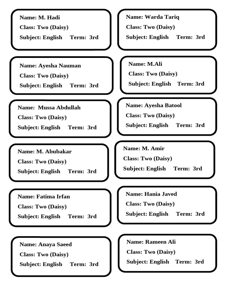 G2 Name Tags | PDF | Home & Garden | Science & Mathematics