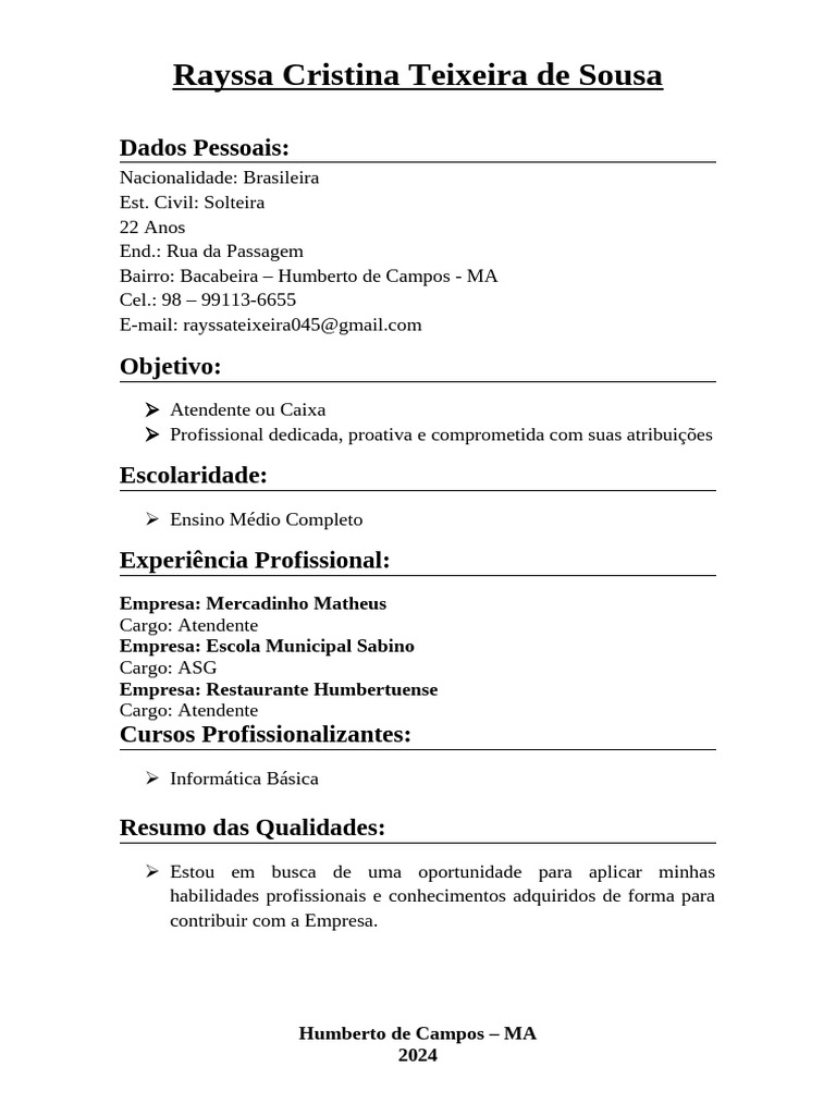 Curriculo - Rayssa | PDF