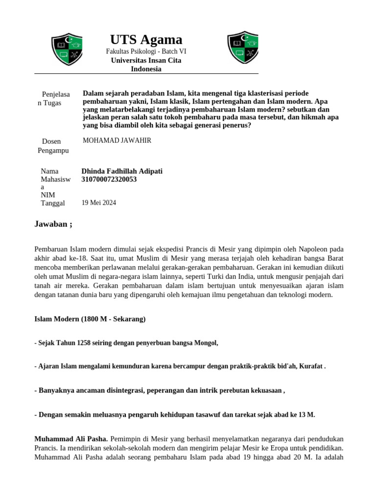 UTS Agama - Dhinda Fadhillah Adipati | PDF