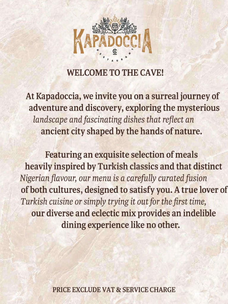 Kappadocia Abuja Menu and Prices | PDF