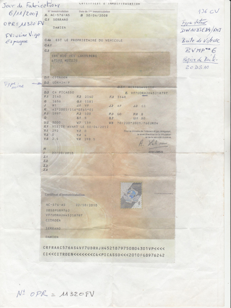 Carte Grise c4 Picasso | PDF