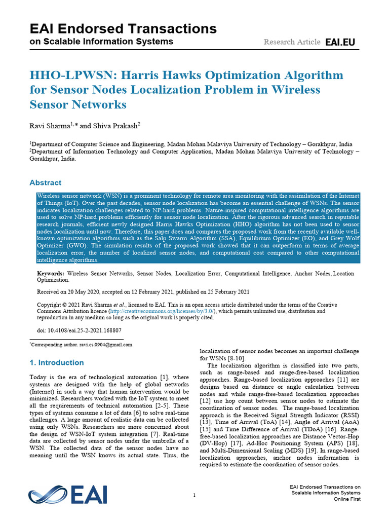 HHO-LPWSN Harris Hawks Optimization Algorithm For | PDF | Wireless Sensor Network | Applied ...