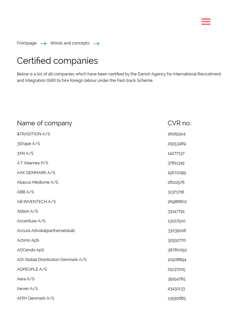 Certified Companies in Denmark List | PDF | Technology & Engineering