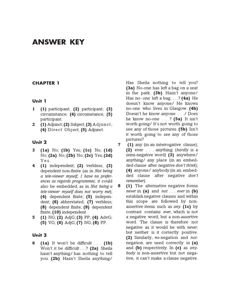chapter 1 - answer key | PDF | Clause | Grammar