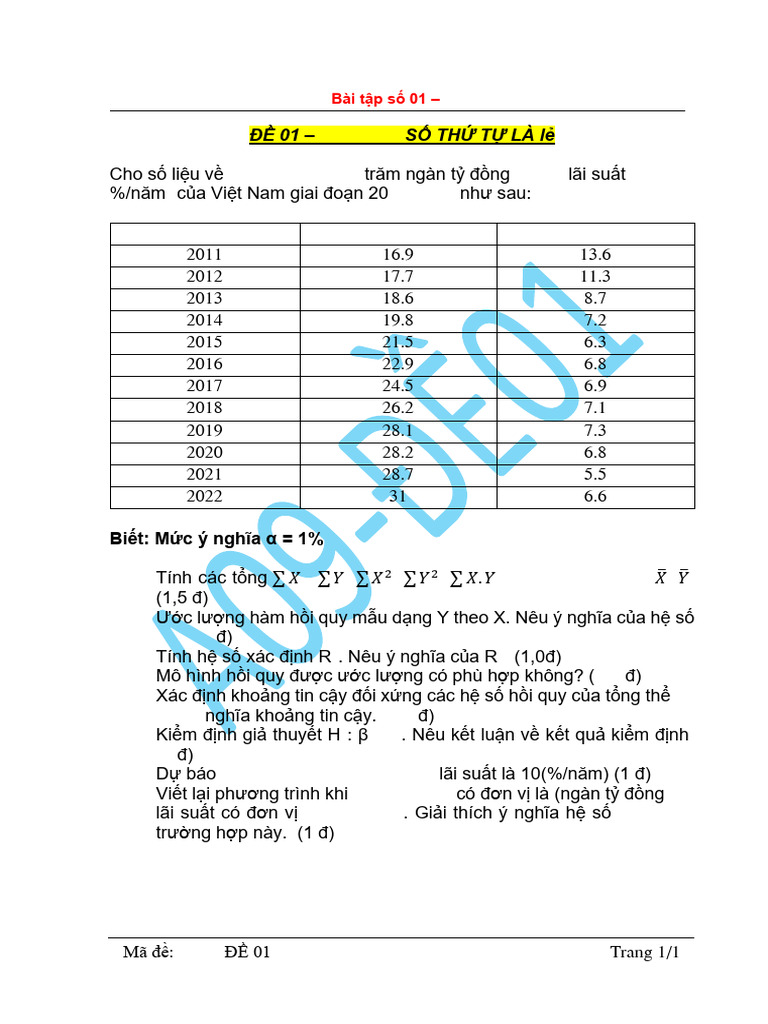 A09 - BT 01 ĐỀ 01 | PDF