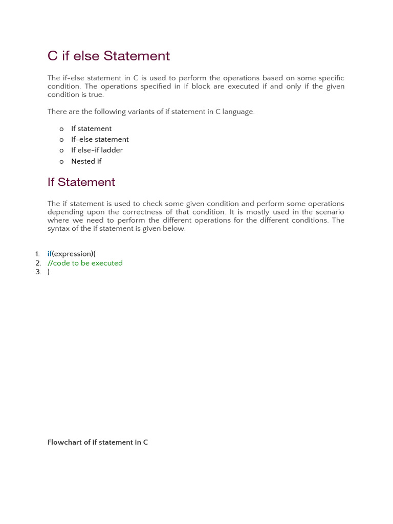 C If Else Statement Pdf C Programming Language Computer Engineering