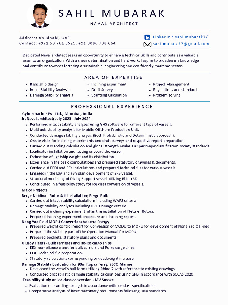 CV Sahil Mubarak | PDF | Ships | Naval Architecture