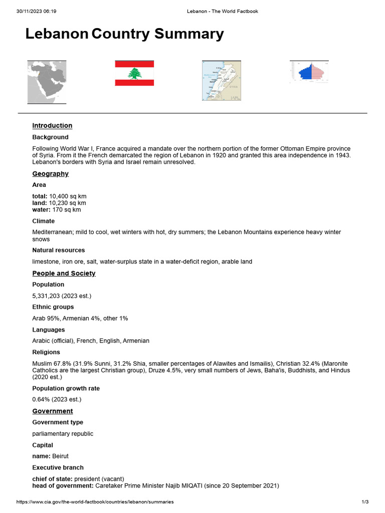 Lebanon - The World Factbook | PDF | Lebanon