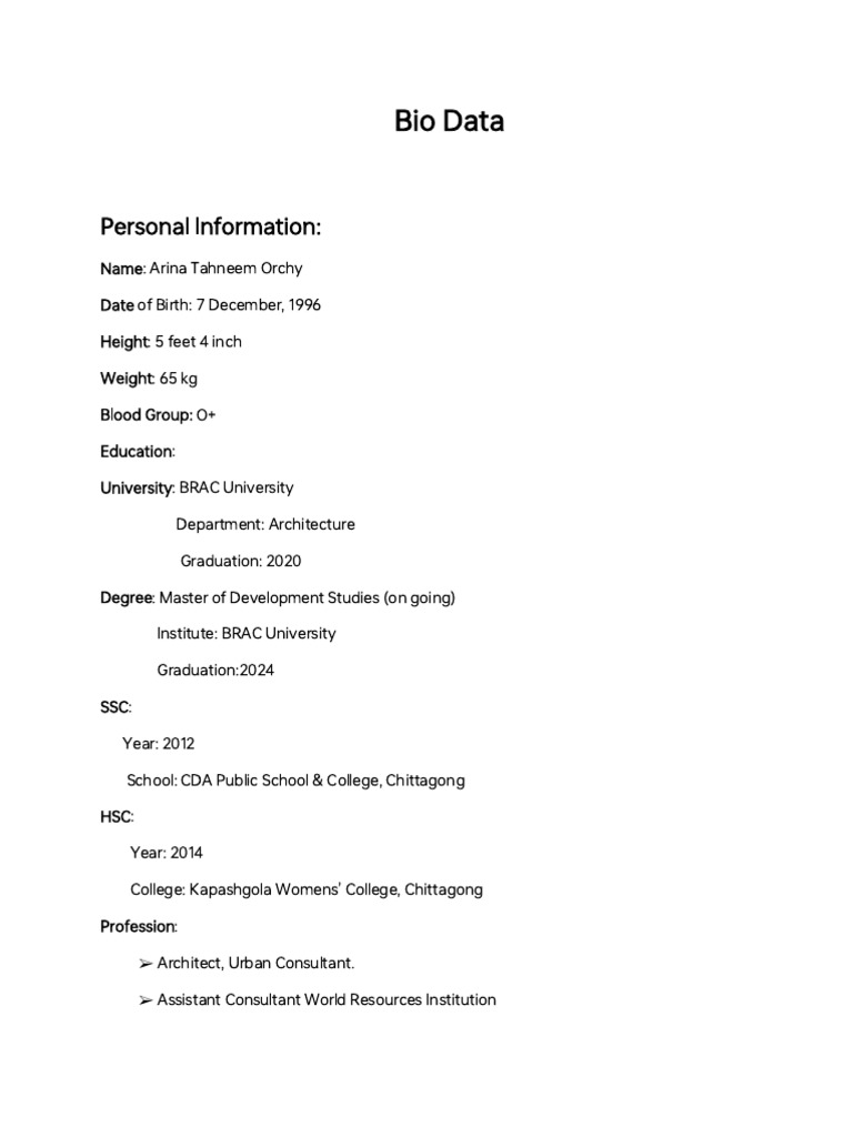Bio Data-WPS Office | PDF | Career & Growth