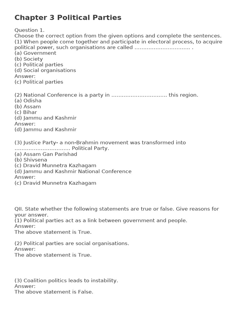 PS Chapter 3 Political Parties | PDF | Ideologies | Politics Of India