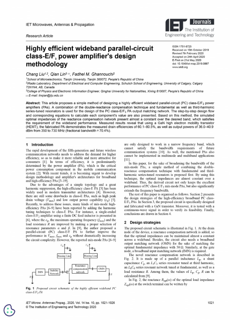 Highly Efficient Wideband Parallel Circuit Class E - F3 Power Amplifier's Design Methodology ...