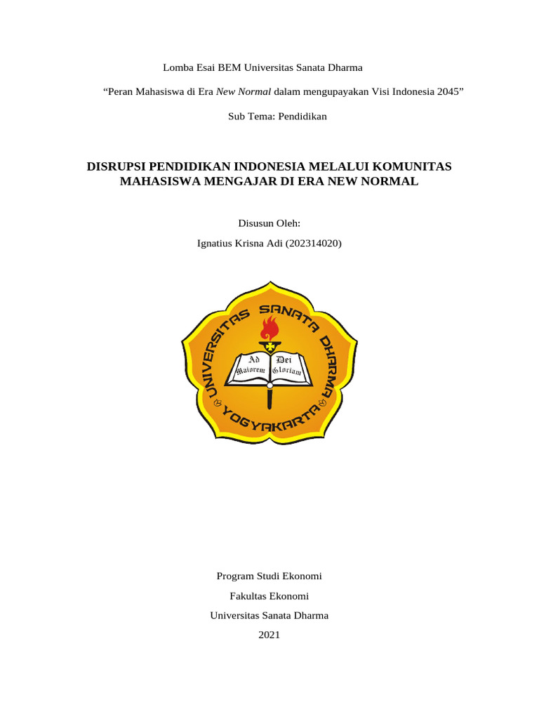 Lomba Esai BEM USD 2021 - Ignatius Krisna Adi - 202314020 - Ekonomi | PDF | Karier ...
