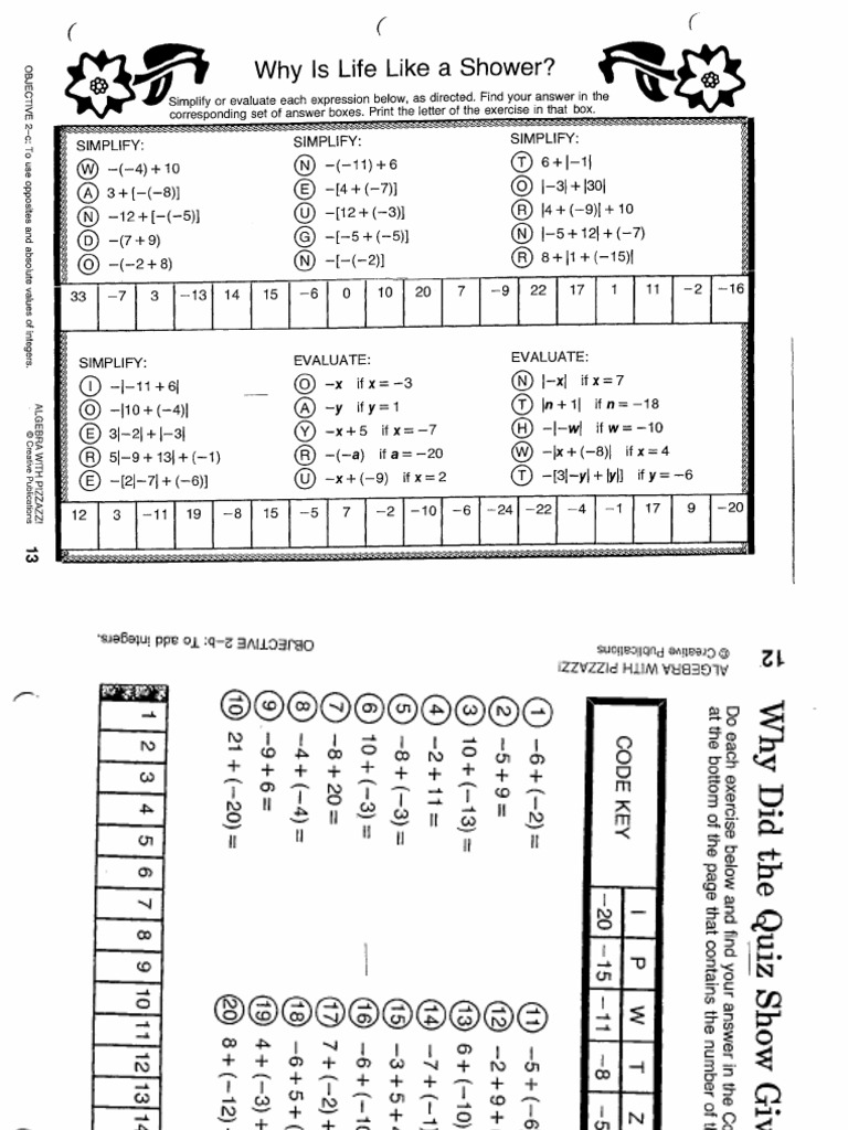 Adding Integers Puzzles With Absolute Value | PDF