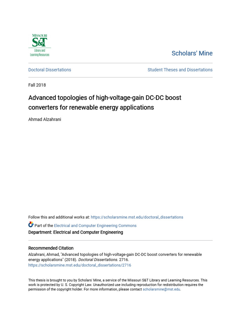 Advanced Topologies of High-Voltage-Gain DC-DC Boost Converters F | PDF | Power Engineering ...