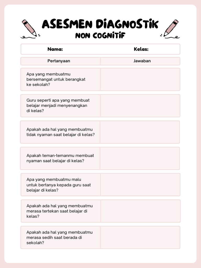 Asesmen Diagnostik Non Kognitif Lembar Kerja Merah Muda Sederhana | PDF | Pengembangan Diri ...