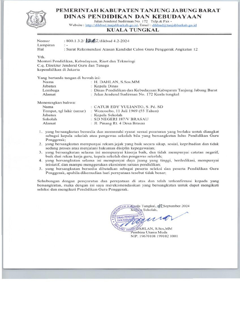 Surat Rekom An. Catur Edy Yulianto | PDF