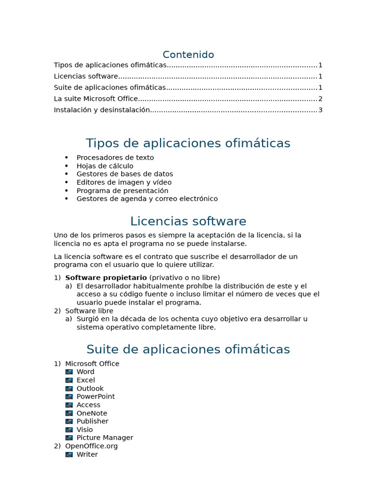 Guía Completa de Aplicaciones Ofimáticas | PDF | Microsoft Office | Software de la aplicacion
