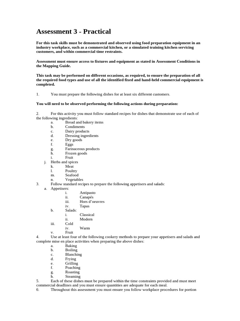 Assessment 3 - Practical | PDF | Hors D'oeuvre | Cooking