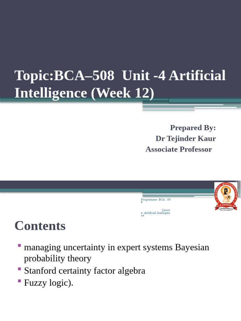 week 12 ppt | PDF | Fuzzy Logic | Bayesian Probability