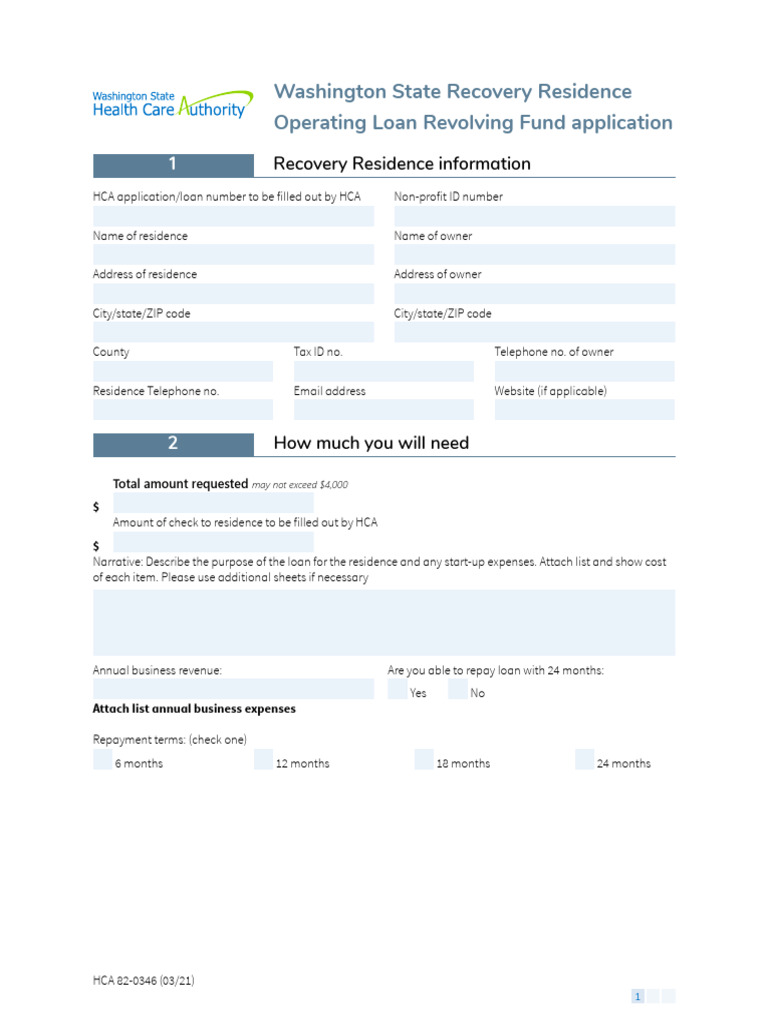 Operating Loan For Recovery Residence Form | PDF | Loans | Mortgages