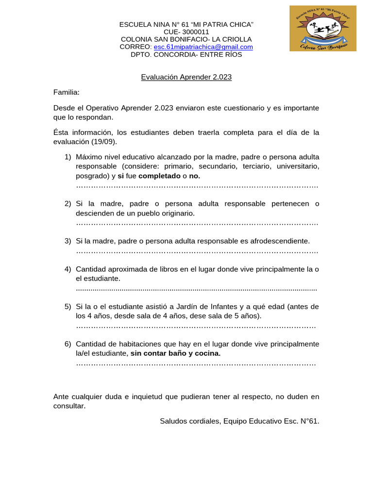 Evaluación Aprender 2 | PDF