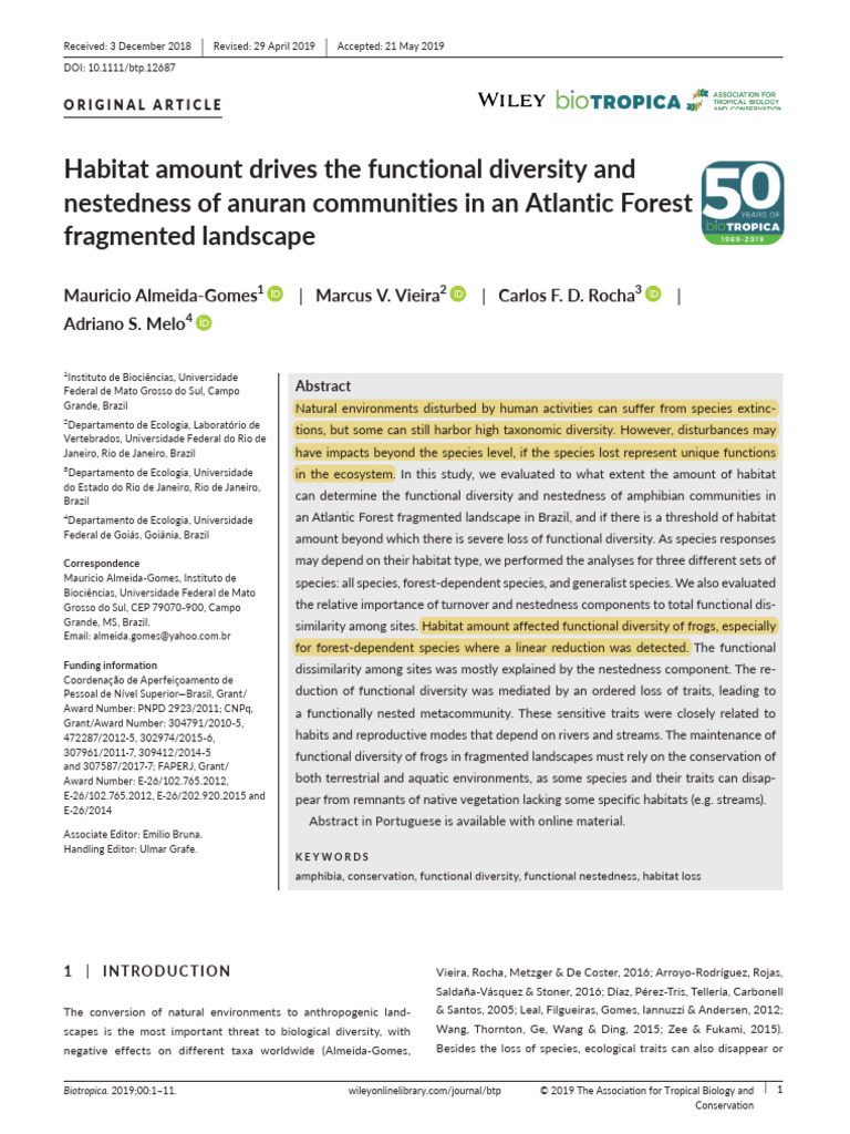 ALMEIDA-GOMES - Et Al. 2018 - Habitat Amount Drives The Functional ...