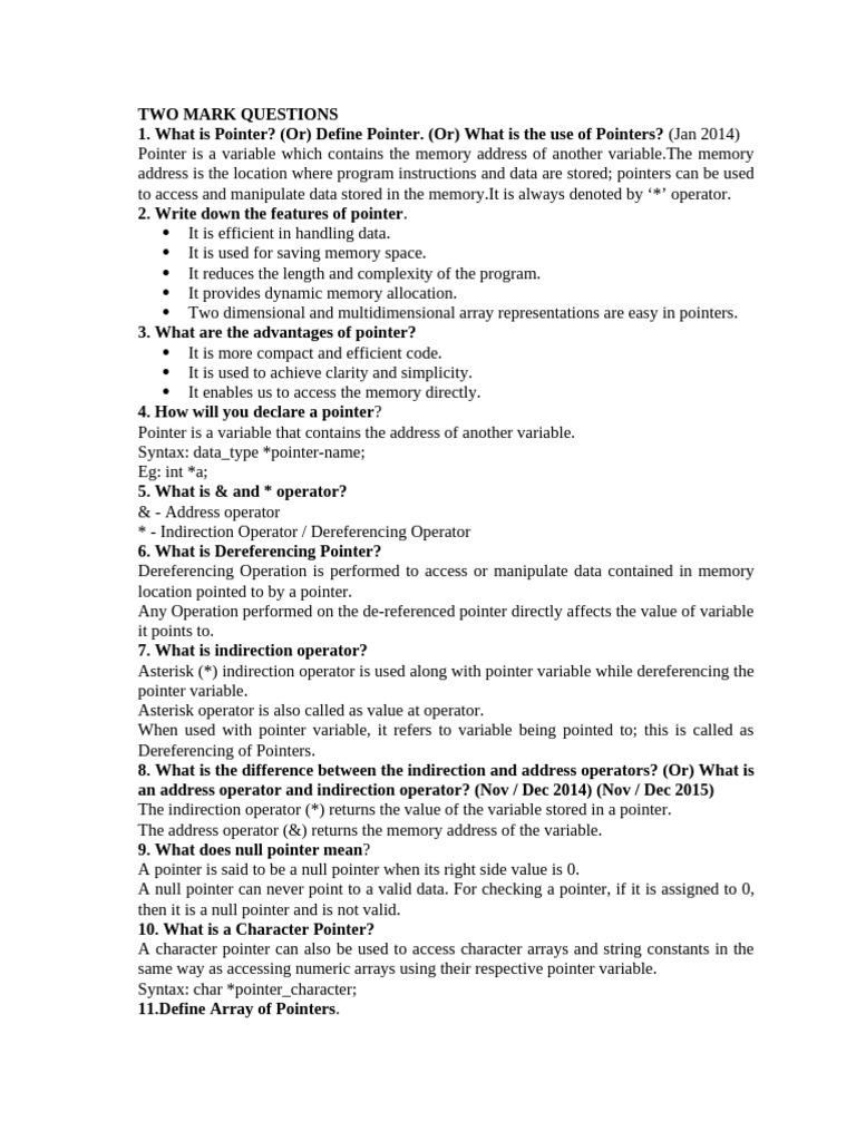 Two Mark Questions Unit 3 Pdf Pointer Computer Programming Computer Science
