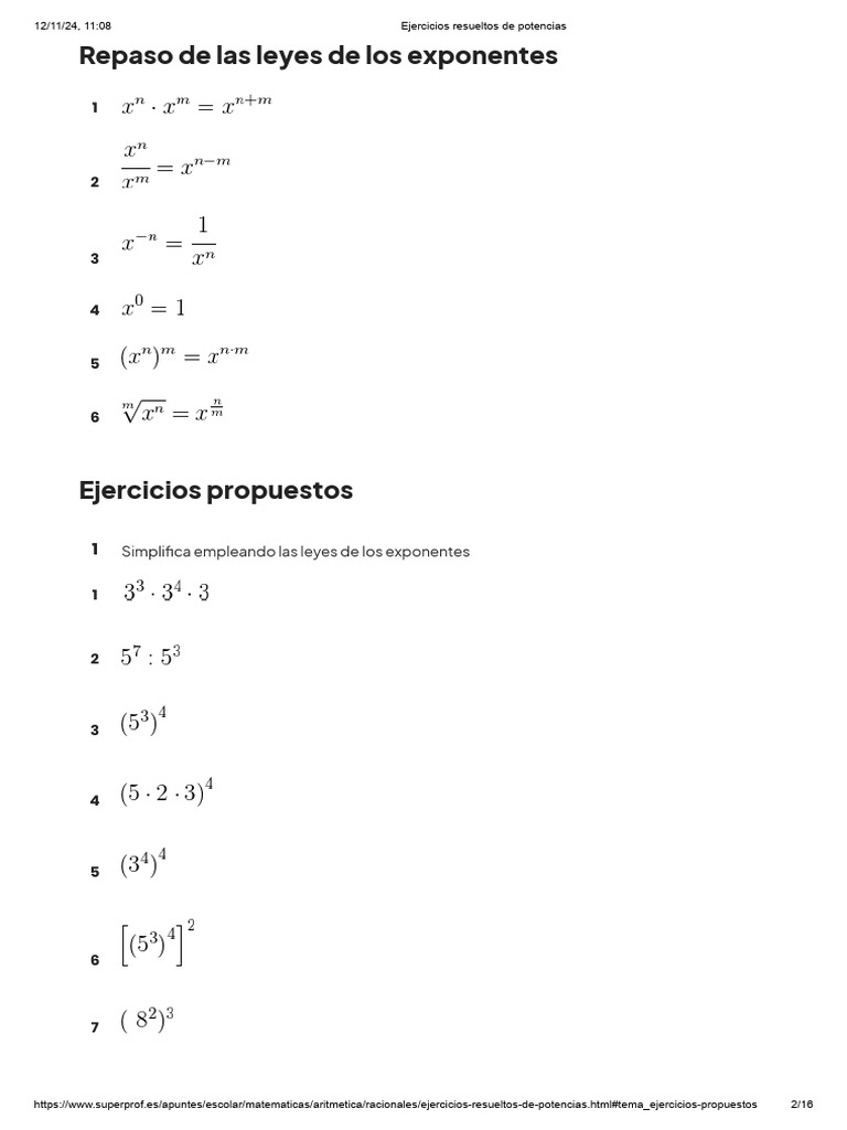 Ejercicios Resueltos de Potencias | PDF | Exponenciación | Número racional