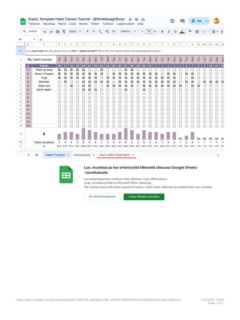 Kopio - Template Habit Tracker Tutorial - @thinklikeagirlboss - Google ...