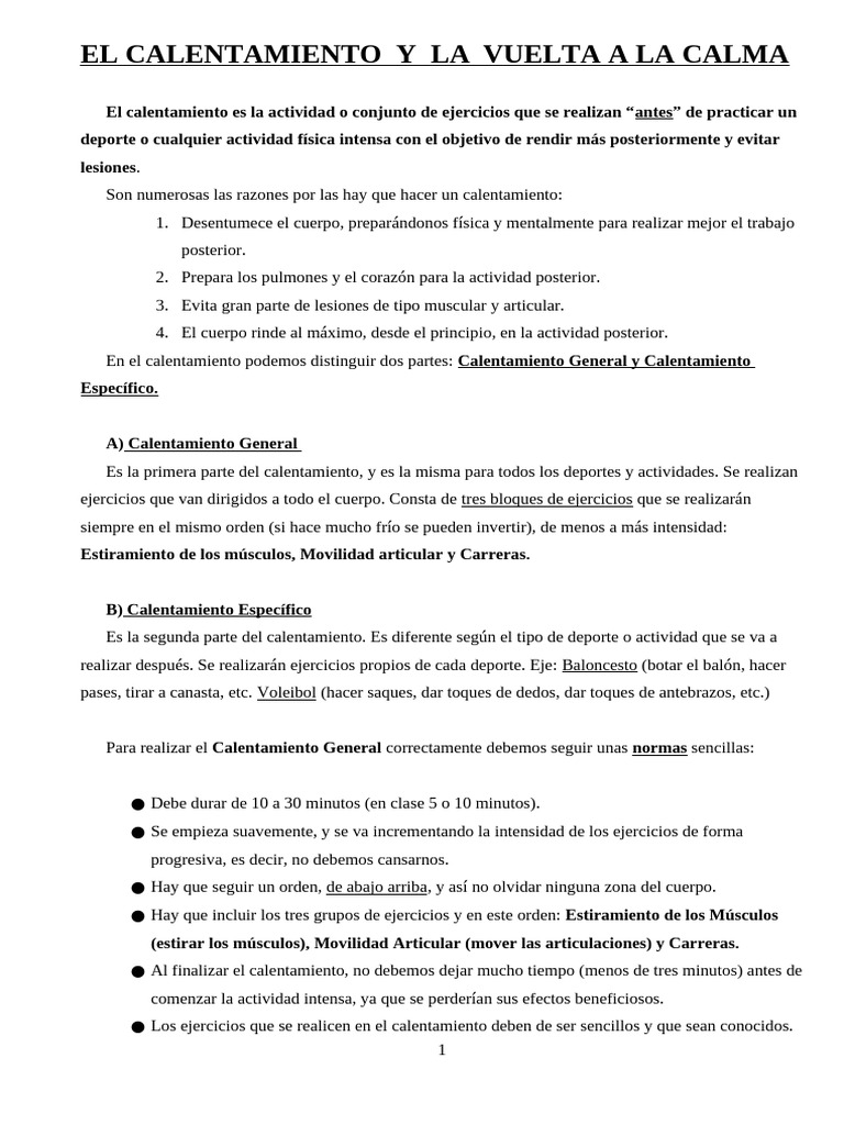 El Calentamiento y La Vuelta A La Calma (2ºeso) | PDF | Sistema musculoesquelético