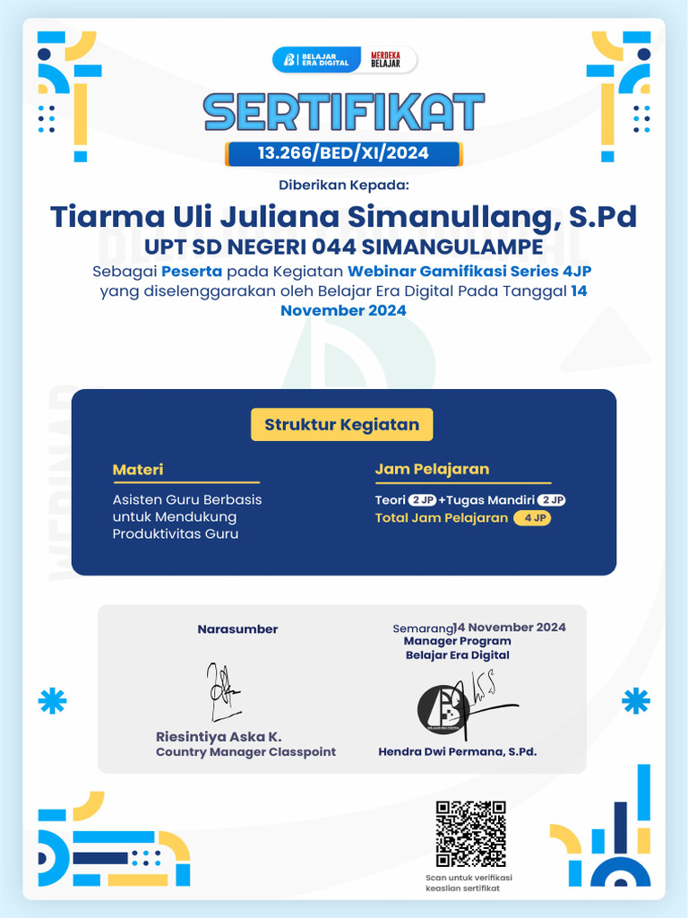 Sertifikat - Tiarma Uli Juliana Simanullang, S.PD | PDF