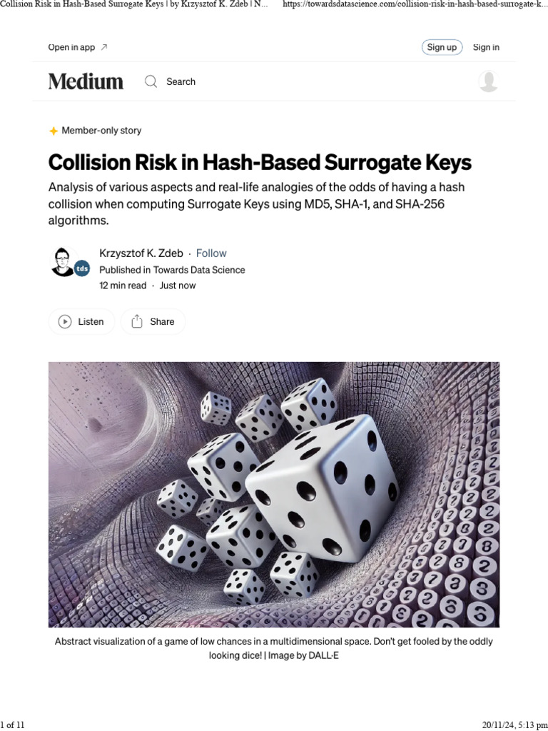 Collision Risk in Hash-Based Surrogate Keys - by Krzysztof K. Zdeb - Nov, 2024 - Towards Data ...