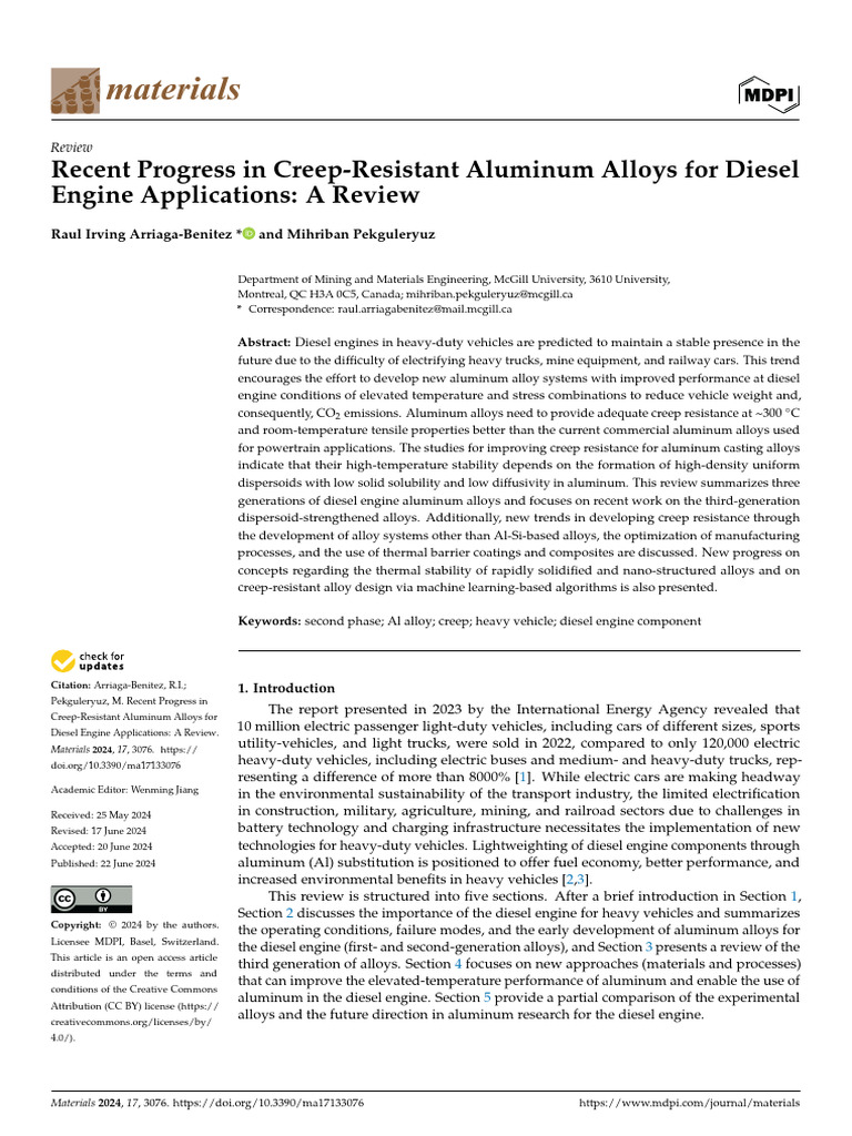 Recent Progress in Creep-Resistant Aluminum Alloys For Diesel Engine ...