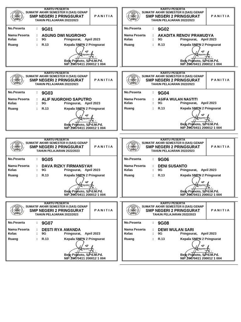 Kartu Peserta Sas | PDF