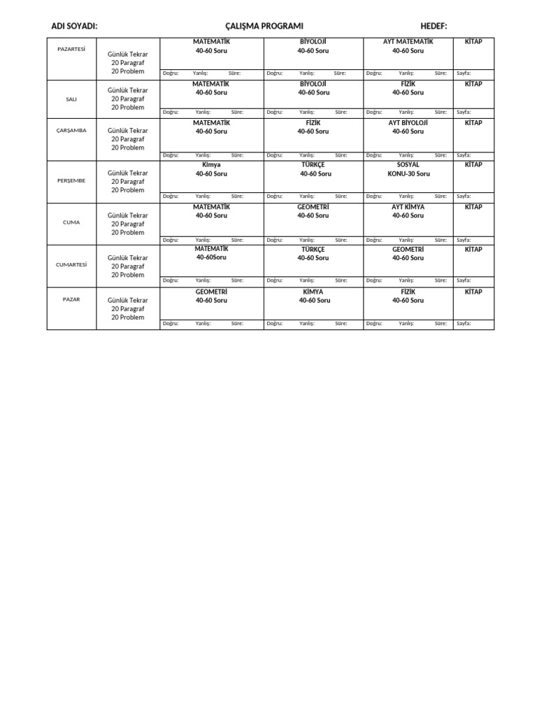 12 Sinif Ders Calisma | PDF