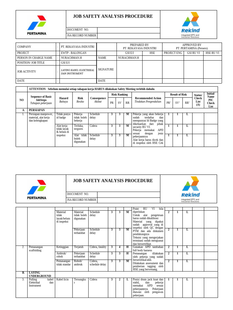 Laying Kabel Elektrikal Dan Instrument | PDF